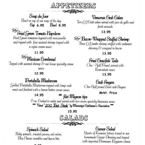 Two Rivers Restaurant menu in Canton, Mississippi, USA