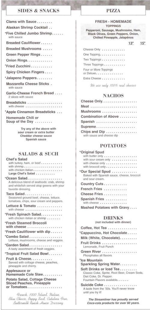 Streamliner Family Restaurant menu in Rochester, Indiana, USA