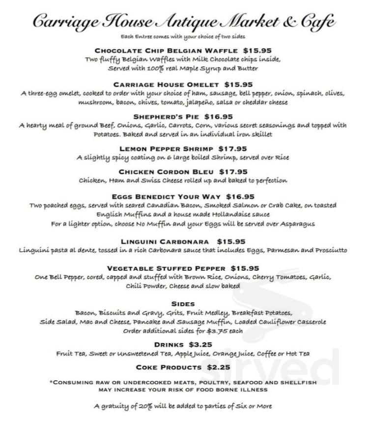 Carriage House Antique Market & Café menu in Jackson, Tennessee, USA