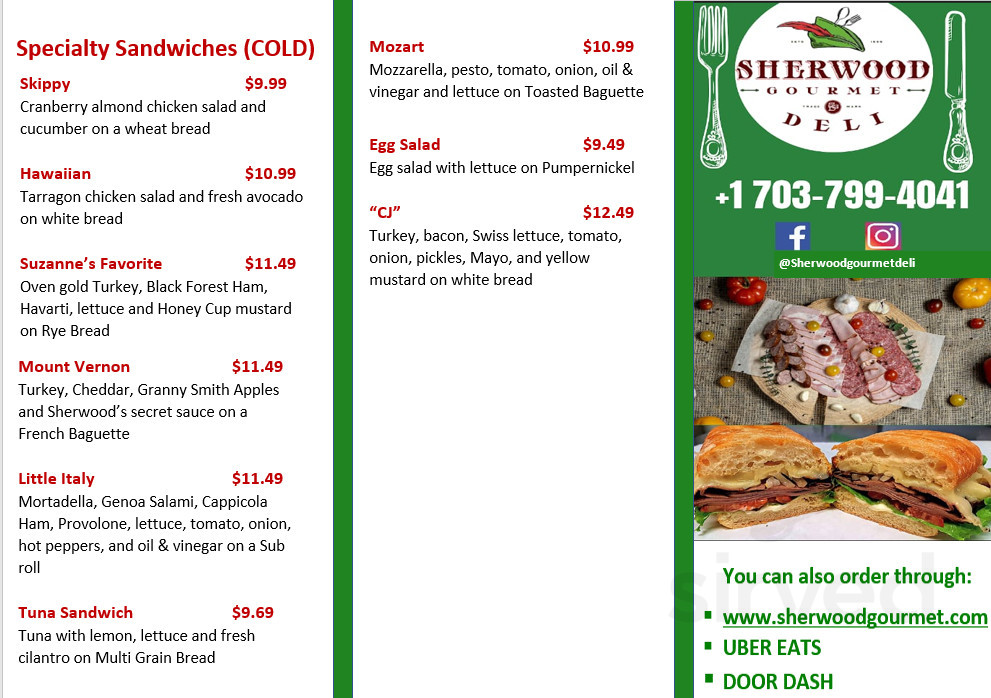 Sherwood Gourmet Deli menu in Alexandria, Virginia, USA