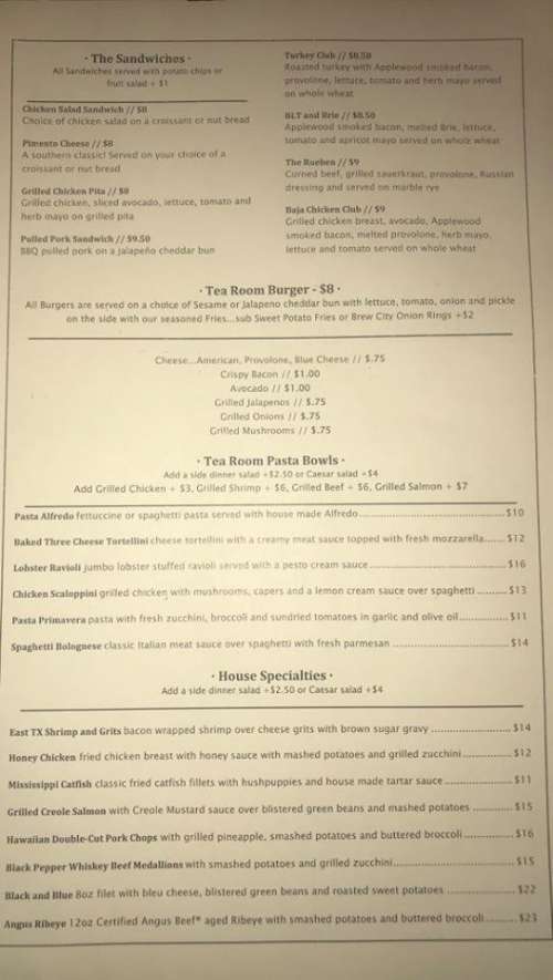 Texas Tea Room menu in Carthage, Texas, USA
