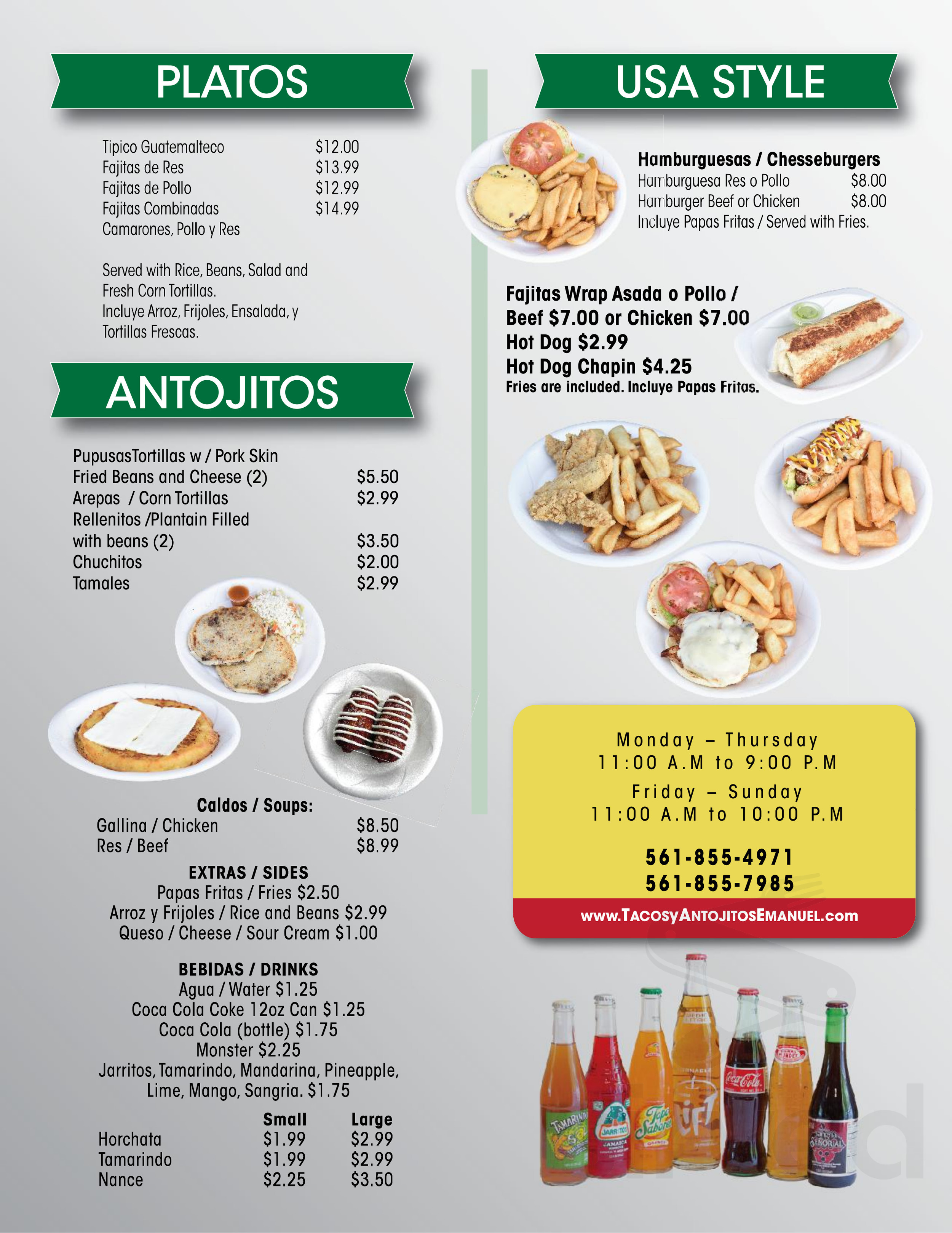 Menu - West Palm Beach FL's Tacos y Antojitos Emanuel Restaurant | Sirved