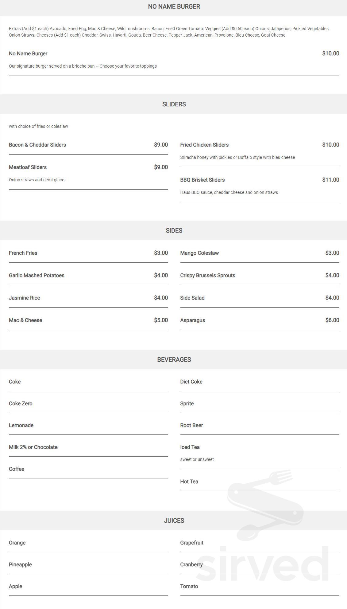 Clear Sky Club Haus menu in Palm Harbor, Florida, USA