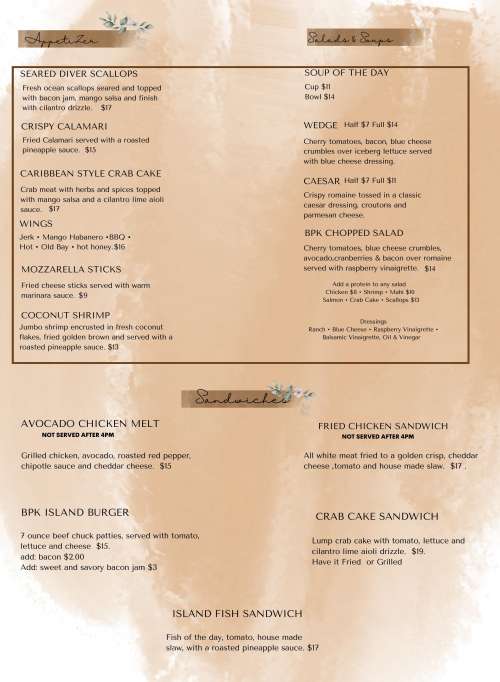 Broken Plate Kitchen menu in Corolla, North Carolina, USA