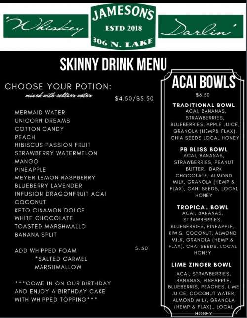 Jameson's menu in Crandon, Wisconsin, USA