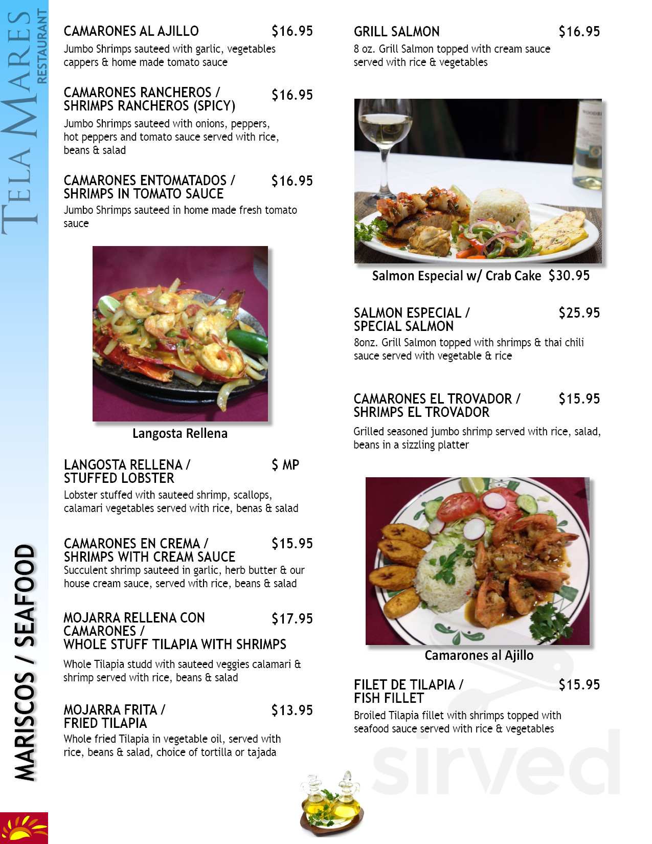 Tela Mares Restaurant menu in Baltimore, Maryland, USA