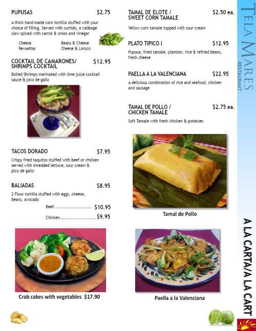 Tela Mares Restaurant menu in Baltimore, Maryland, USA