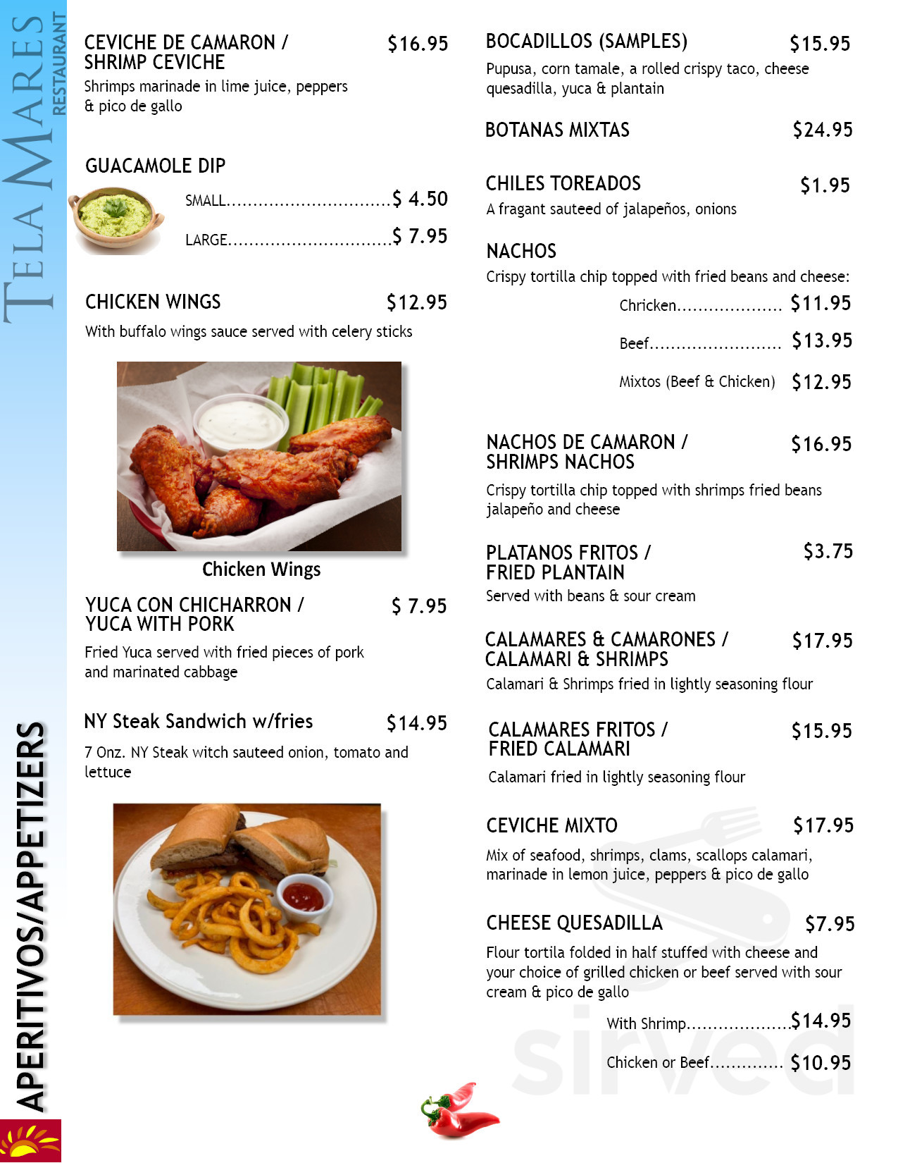 Tela Mares Restaurant menu in Baltimore, Maryland, USA