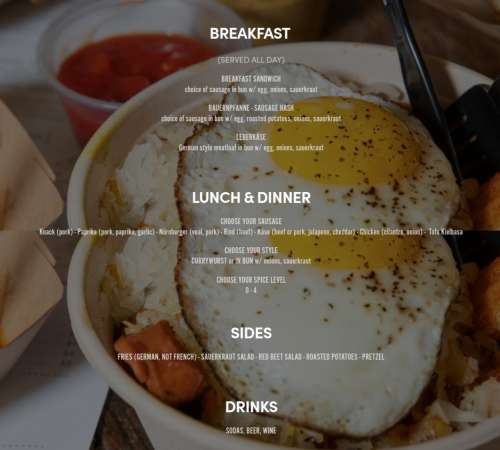 Berlin Currywurst menu in Los Angeles, California, USA