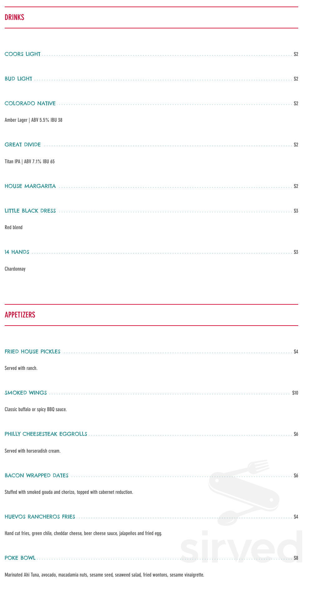 Flying Pig Burger Co. menu in Littleton, Colorado, USA