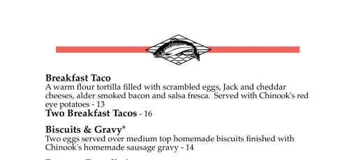 Menu for Chinook's At Salmon Bay in Seattle, WA | Sirved