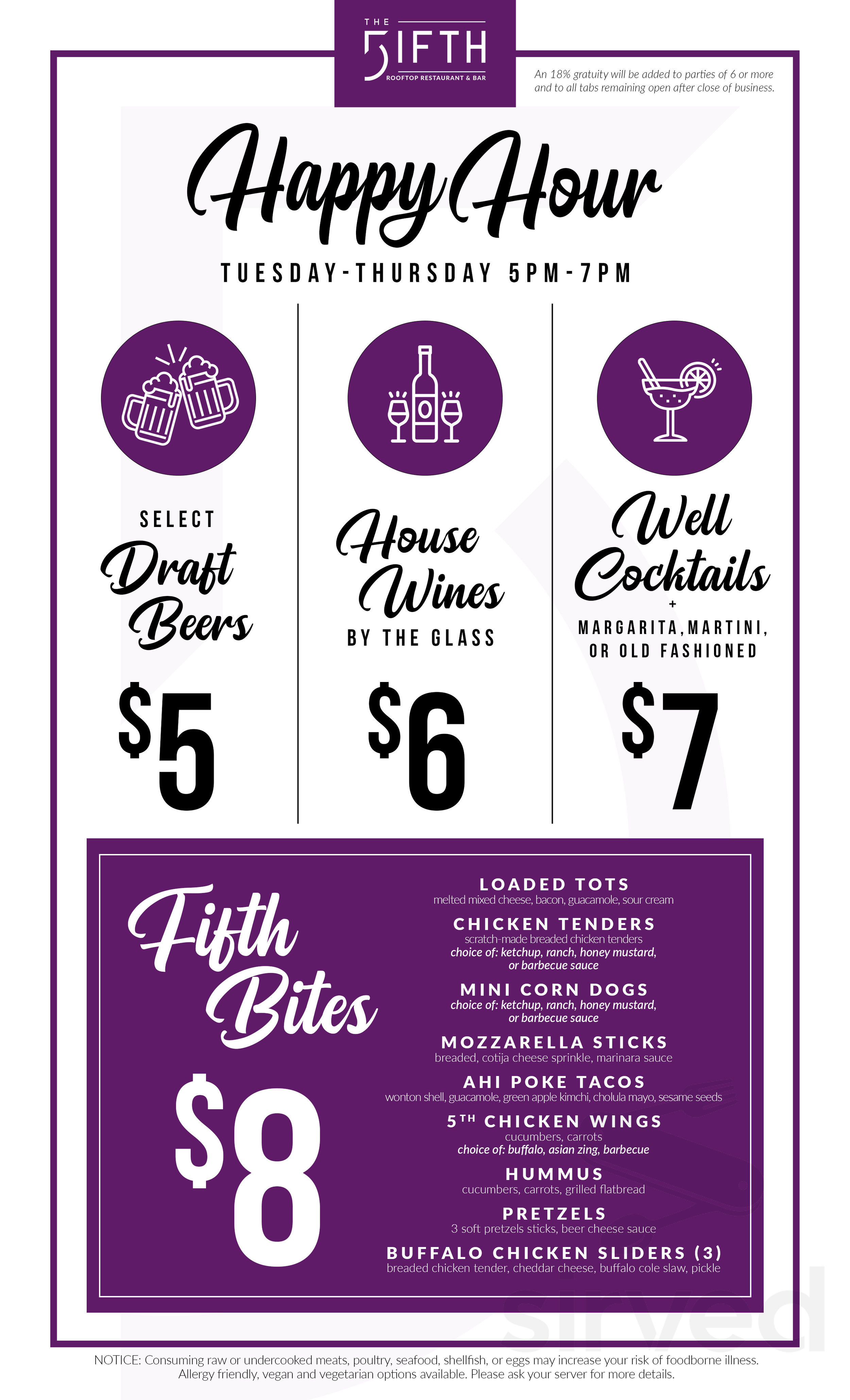 The FIFTH Rooftop Restaurant & Bar menu in Anaheim, California, USA