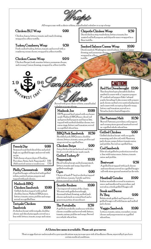 Scuttlebutt Brewing - Restaurant and Pub menu in Everett, Washington, USA