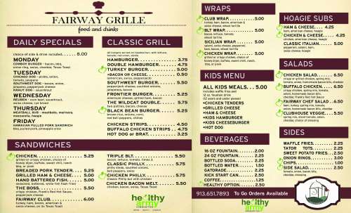 Fairway Grille menu in Fort Leavenworth, Kansas, USA