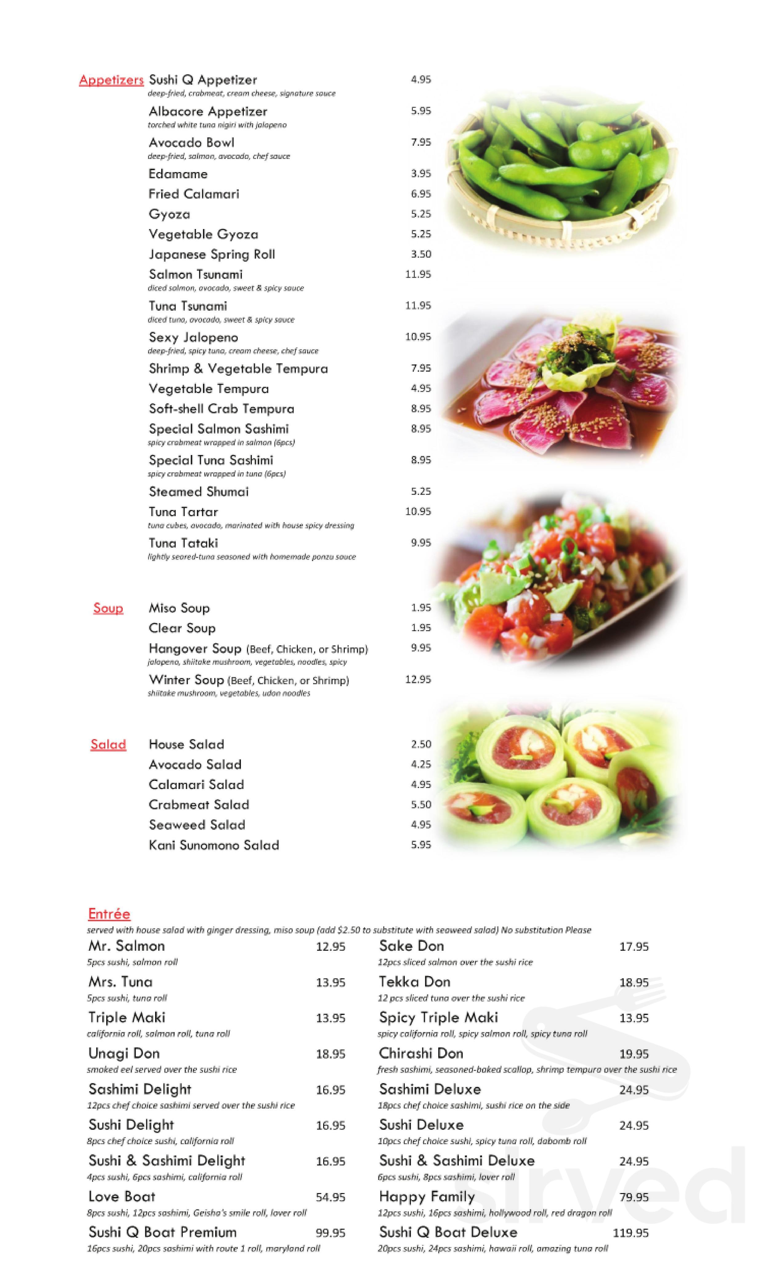 Sushi Q2 menu in Owings Mills, Maryland, USA