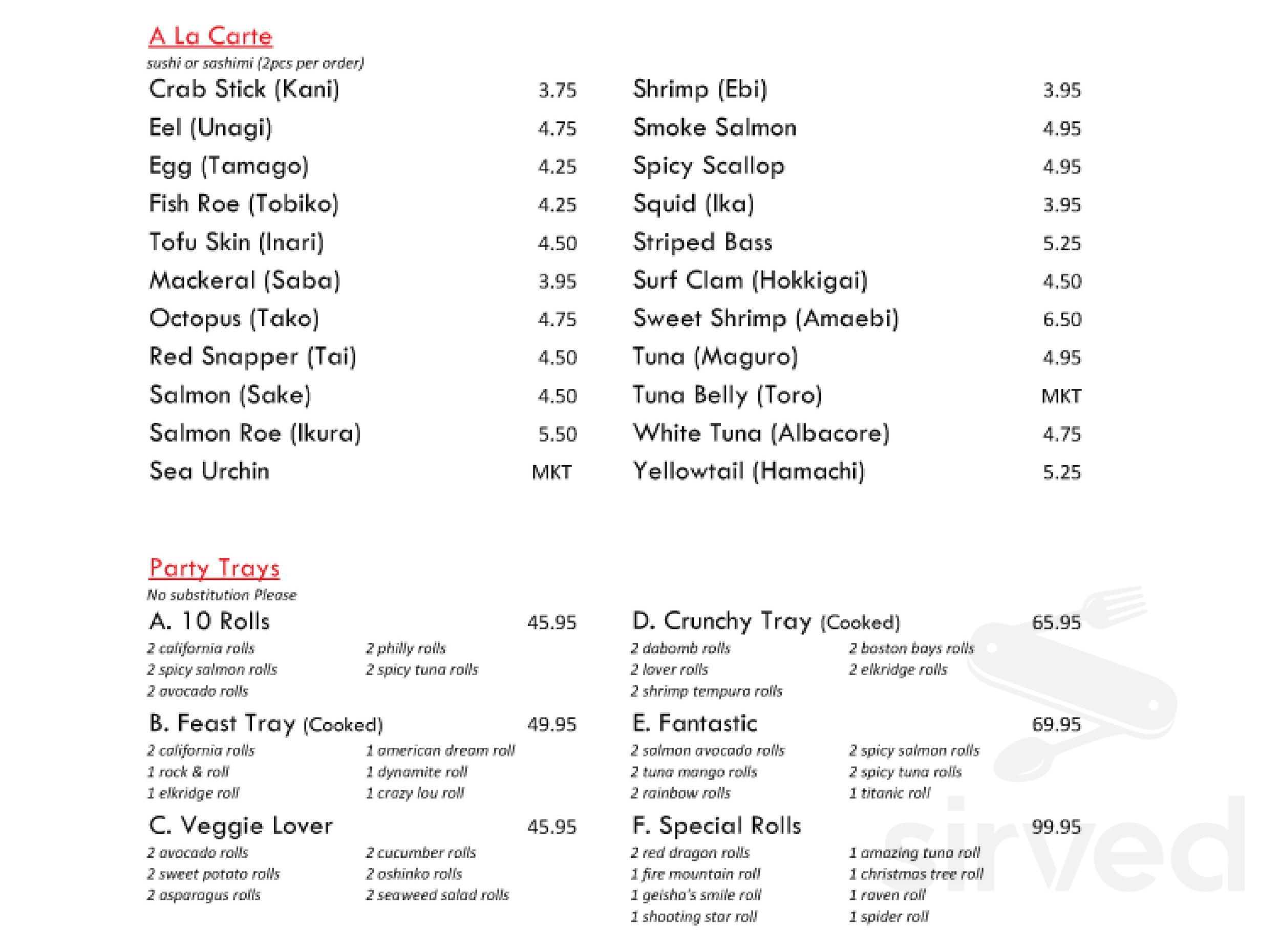 Sushi Q2 menus in Owings Mills, Maryland, United States