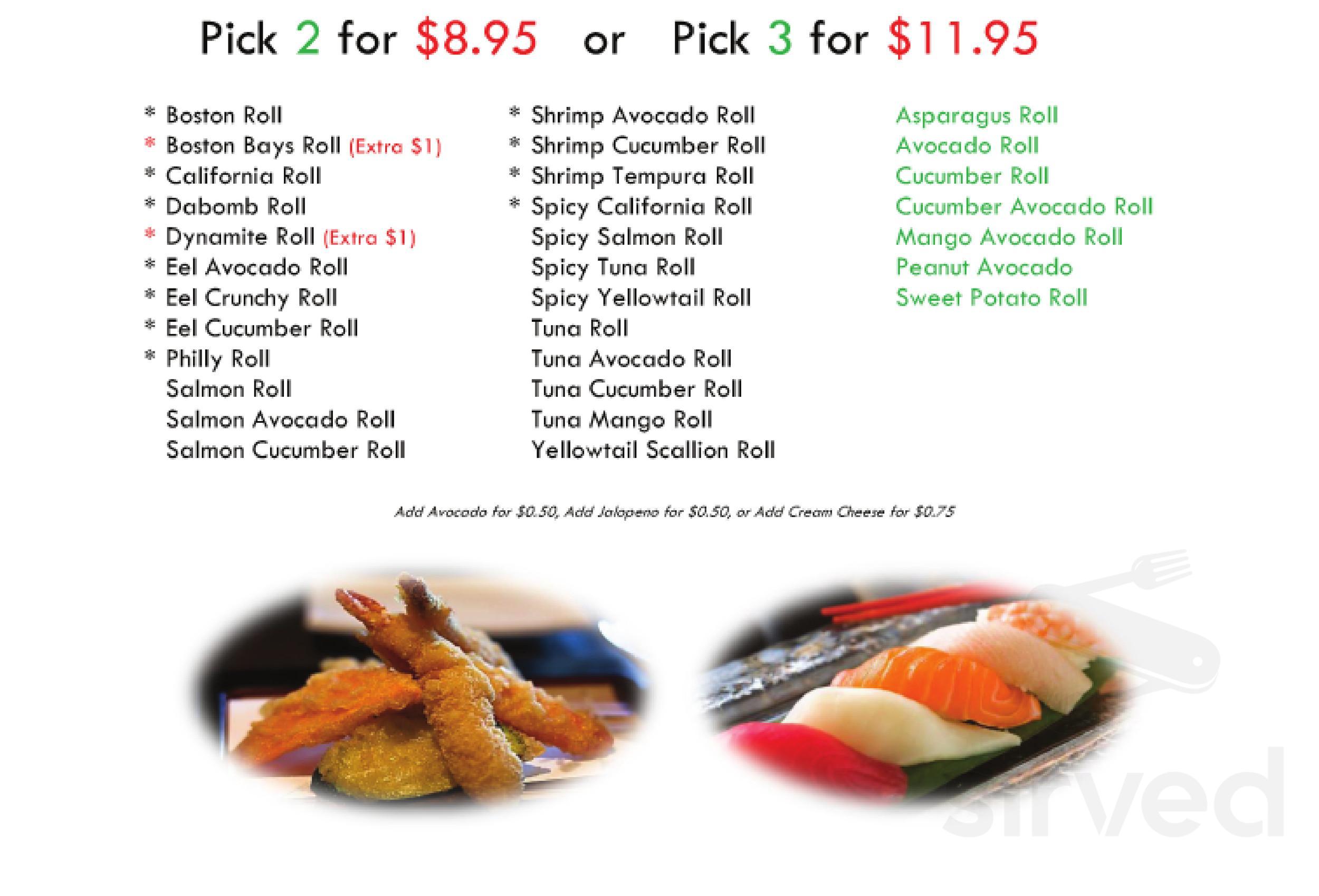 Sushi Q2 menu in Owings Mills, Maryland, USA