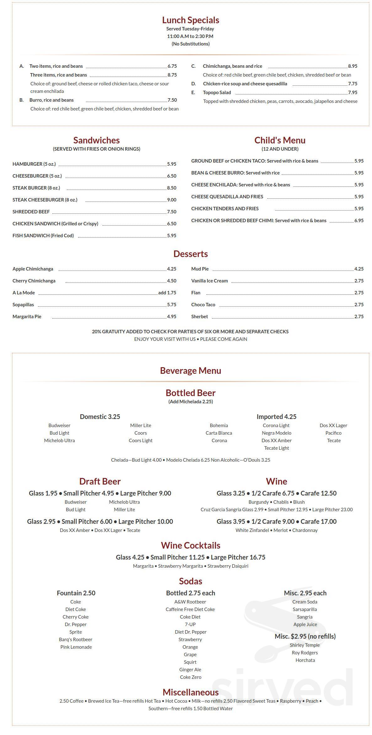 Karichimaka Restaurant menu in Tucson, Arizona, USA