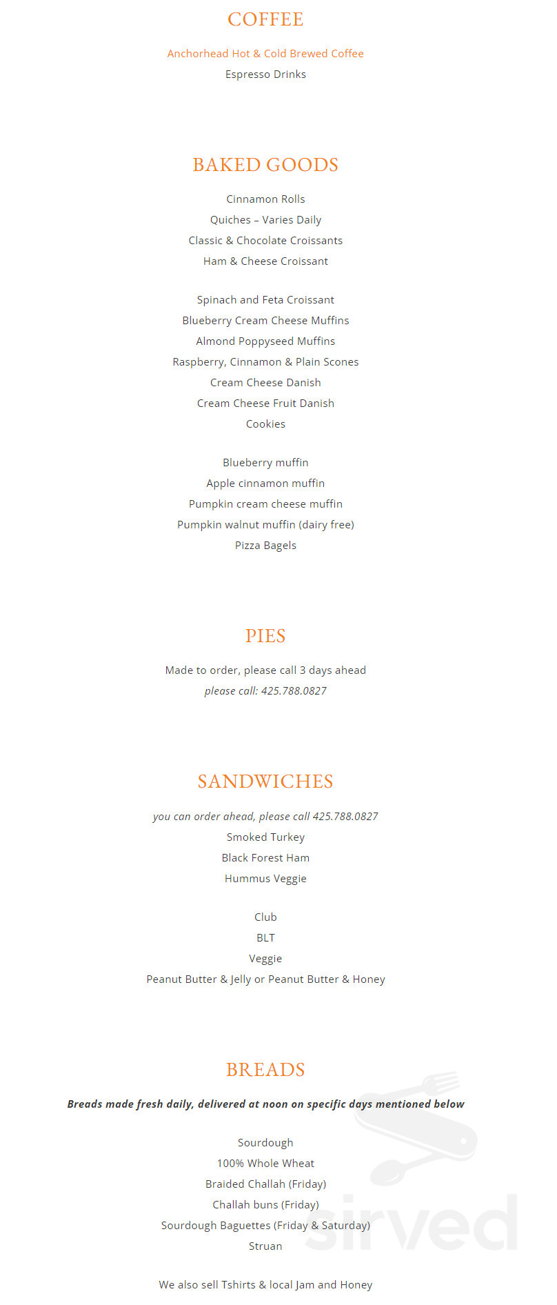 Grateful Bread Cafe menu in Duvall, Washington, USA