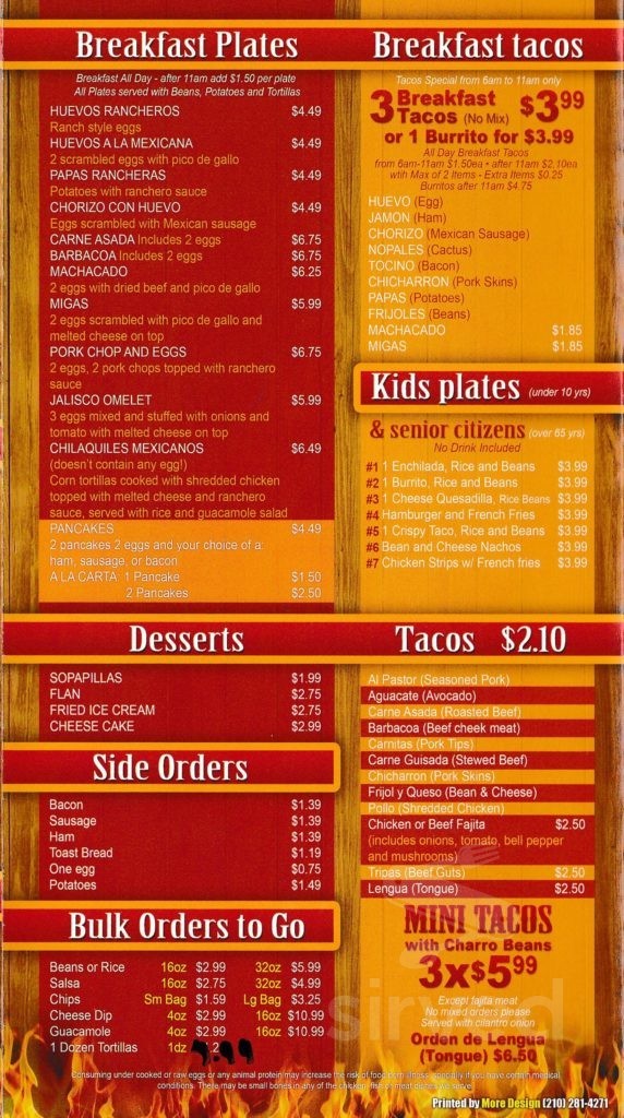 Menu for El Brasero de Jalisco in Kerrville, TX | Sirved