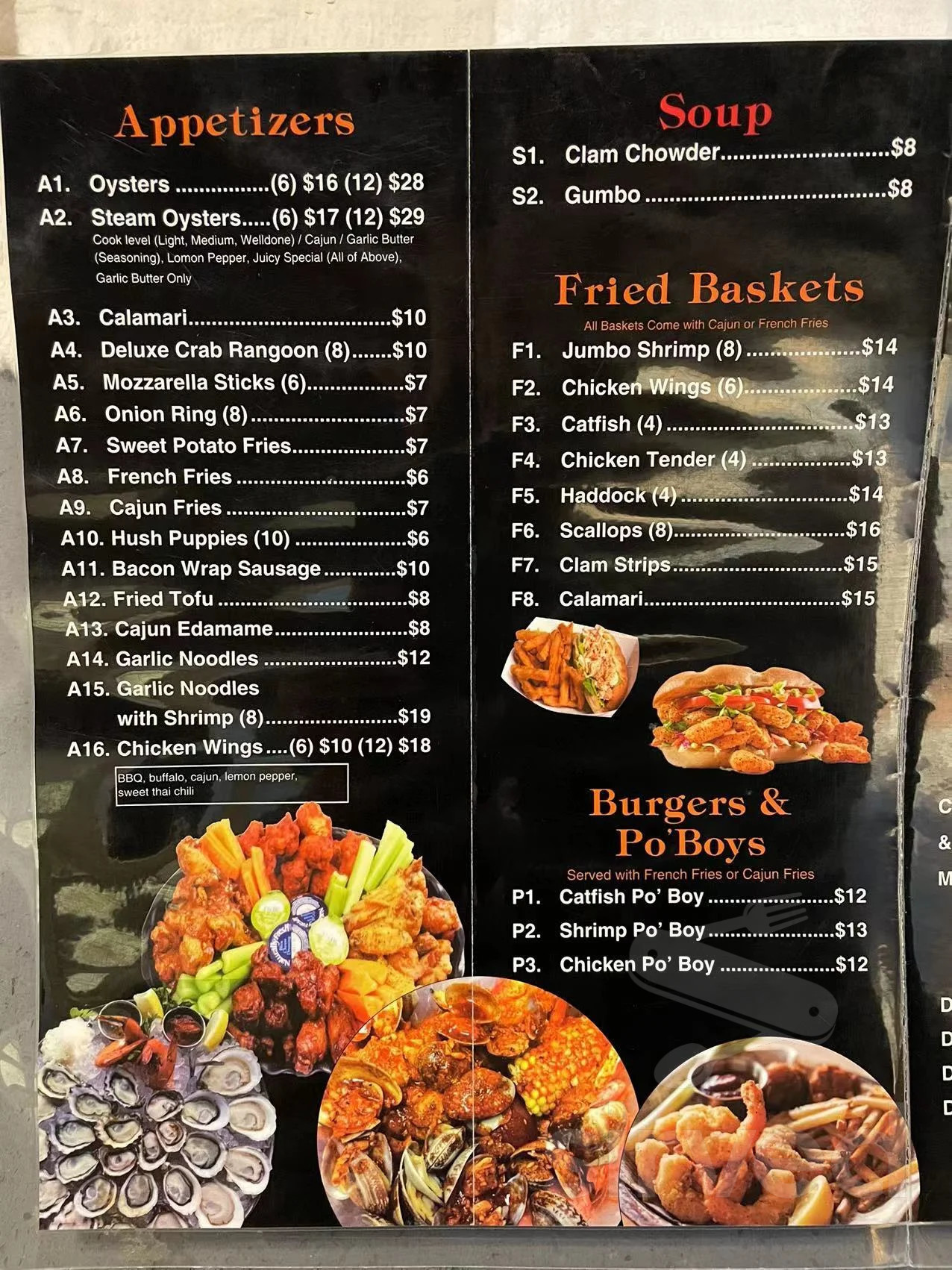 Alaska Crab menu in Moreno Valley, California, USA