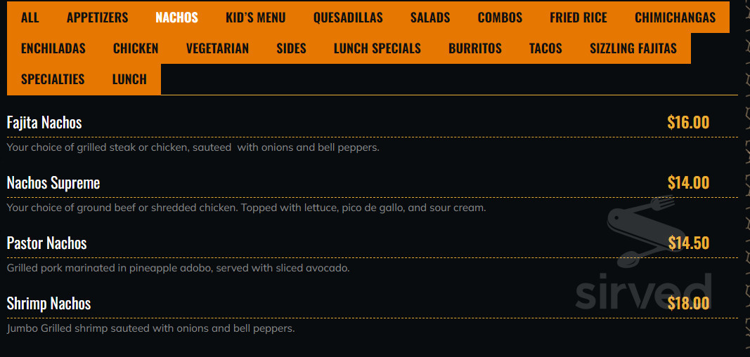 El Zocalo Mexican Restaurant menus in Hanover, Virginia, United States