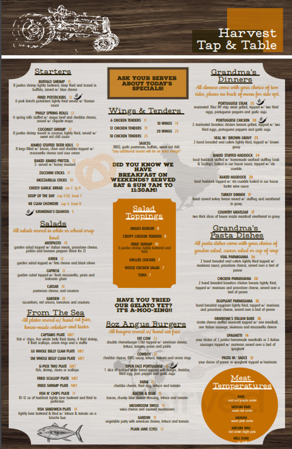 Harvest Tap & Table menus in Swansea, Massachusetts, United States