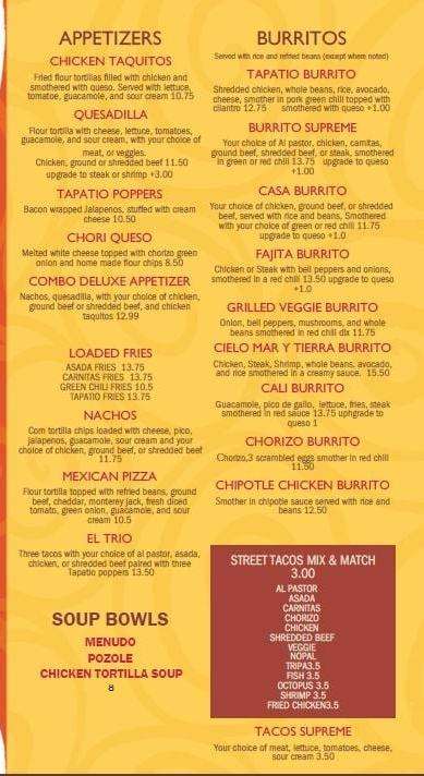 Tacos El Tapatio menu in Salida, Colorado, USA