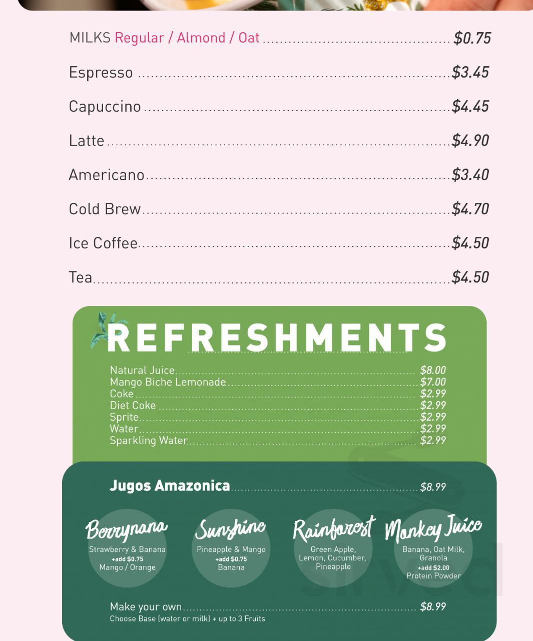 Amazonica menu in Miami, Florida, USA