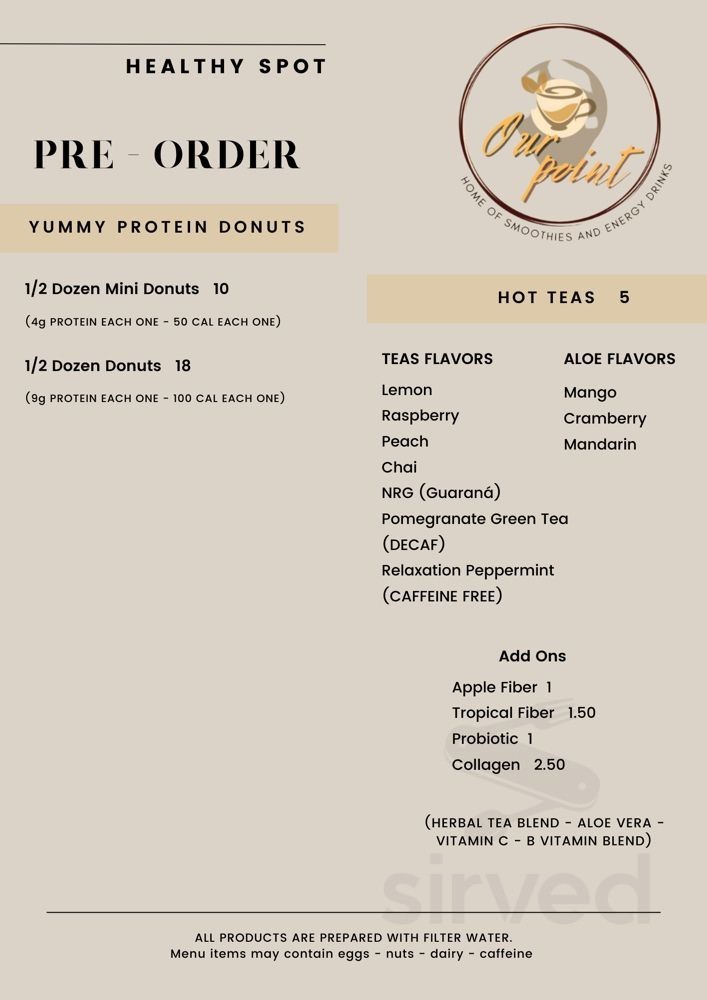 the healthy spot menu in Miramar, Florida, USA