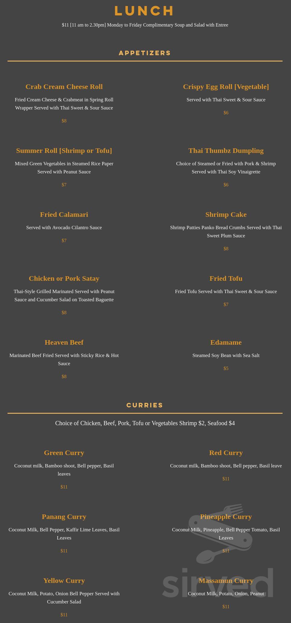 Thai's Thumbz Urban Kitchen menu in Richardson, Texas, USA