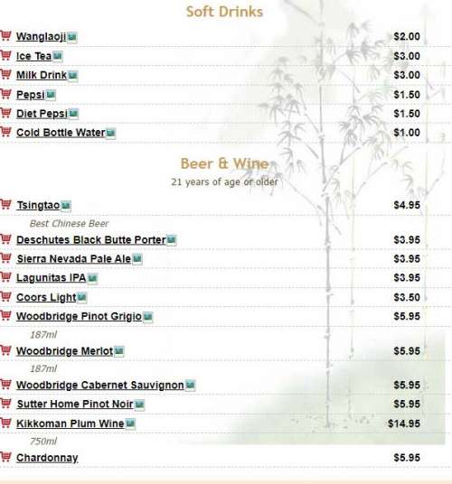 Blue Sky Chinese Restaurant menu in Corvallis, Oregon, USA