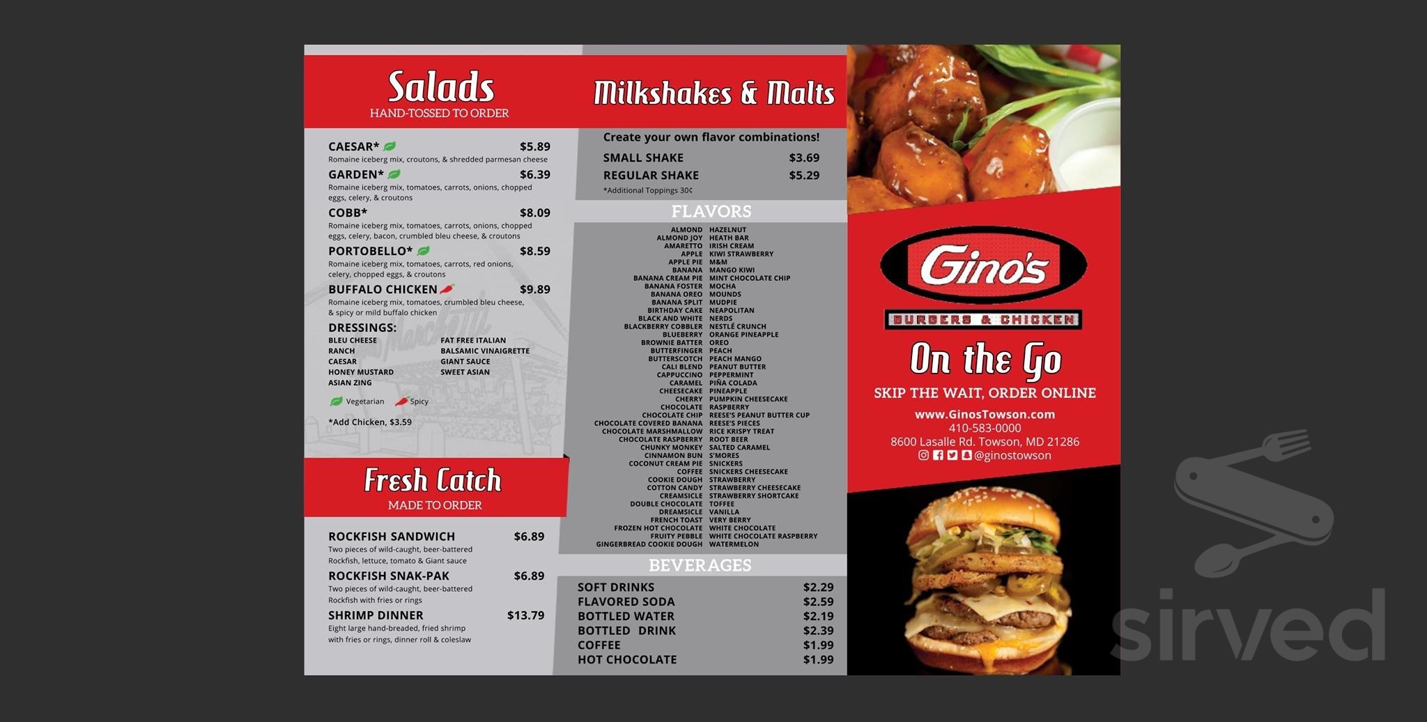 Gino's Burgers & Chicken menu in Towson, Maryland, USA
