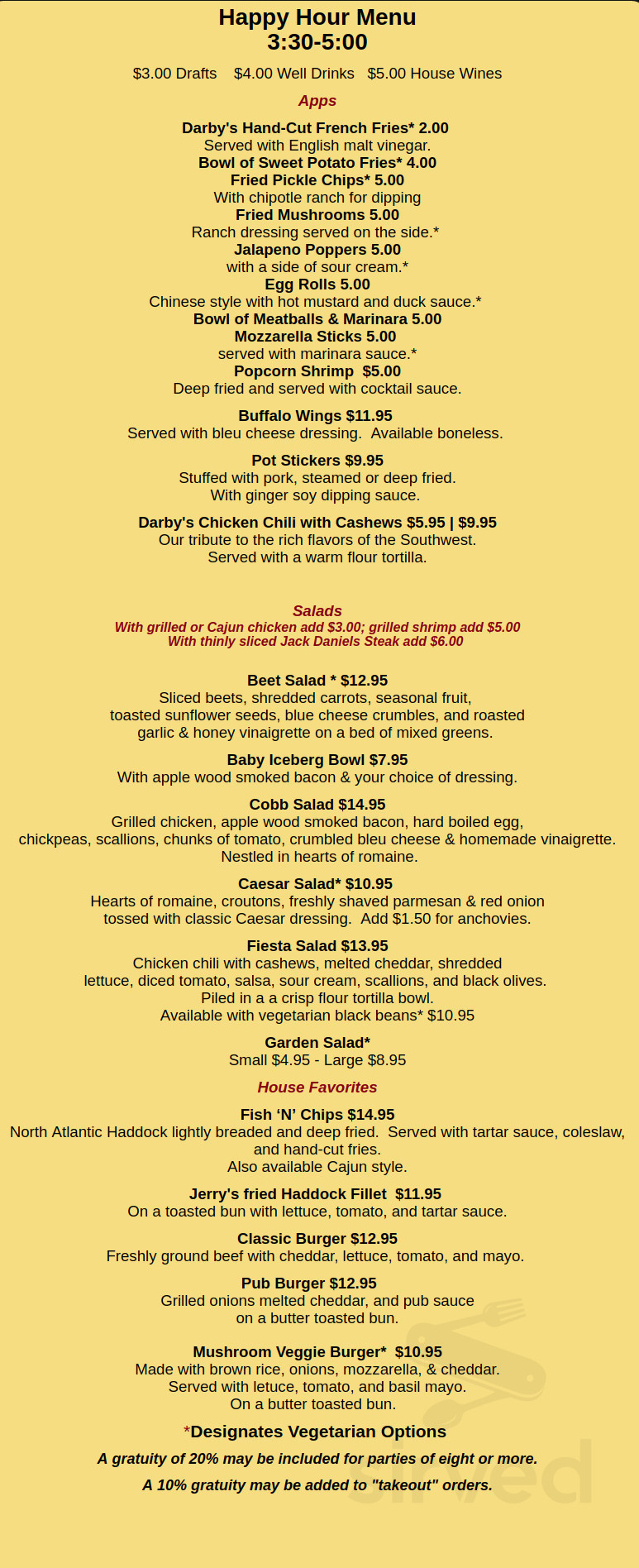 Darby's menus in Belfast, Maine, United States