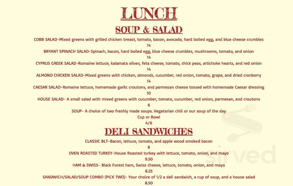 Bryant Corner Cafe menu in Seattle, Washington, USA