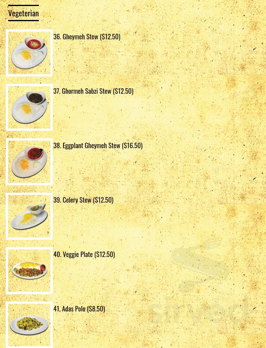 Hafez Persian Cuisine menus in Las Vegas, Nevada, United States