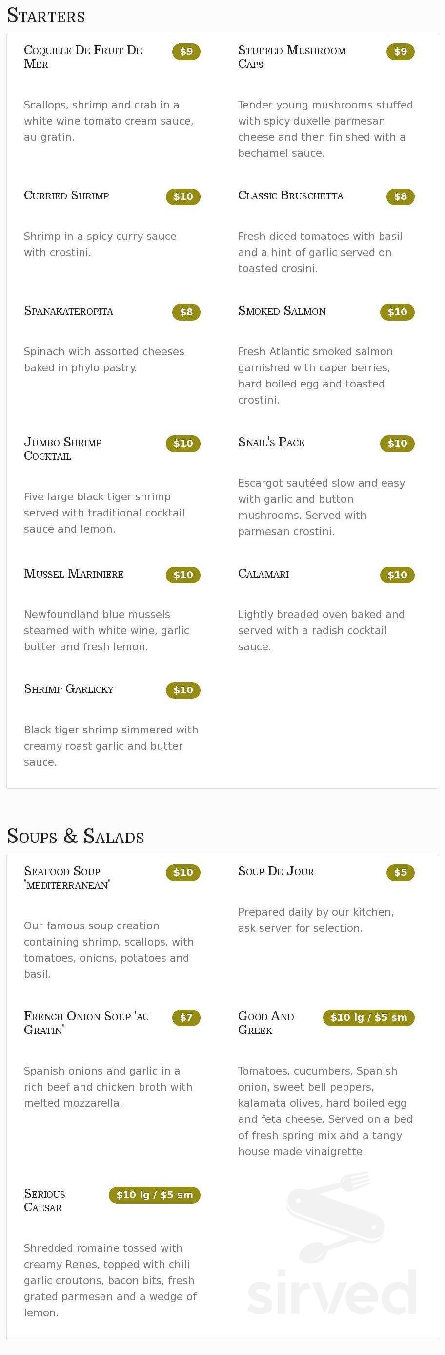 Casa Bella Restaurant menu in Chatham, Ontario, Canada