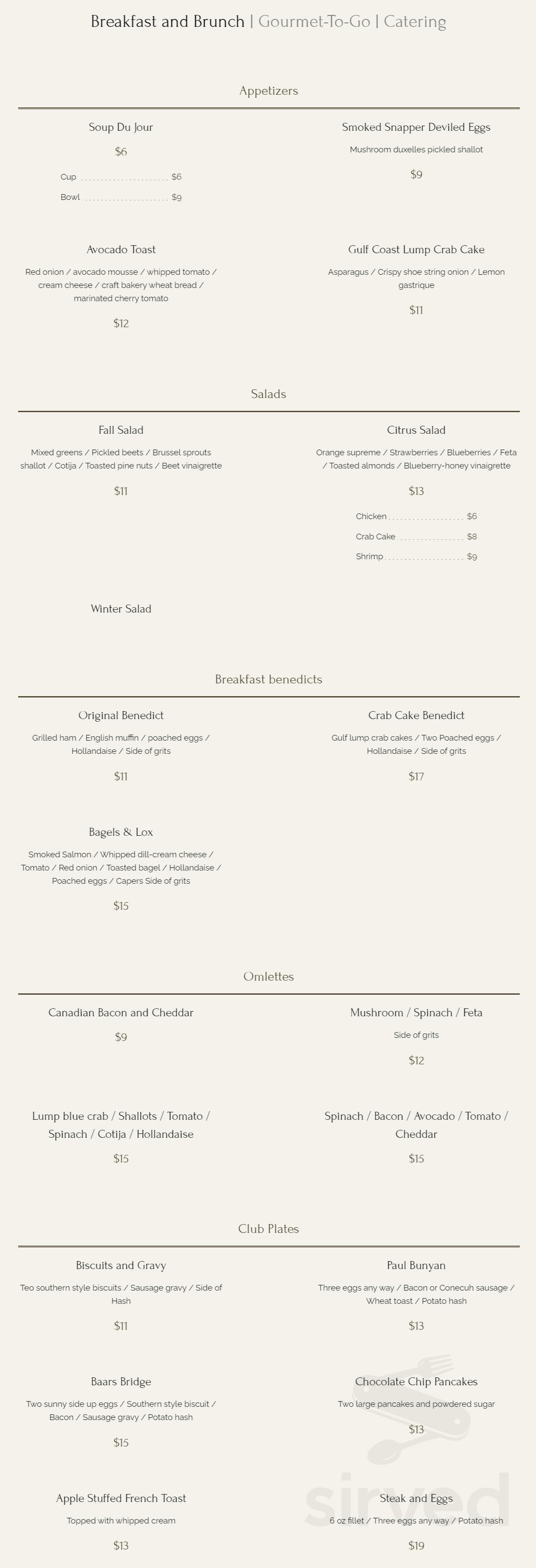 Perdido Key Breakfast Club menus in Pensacola, Florida, United States