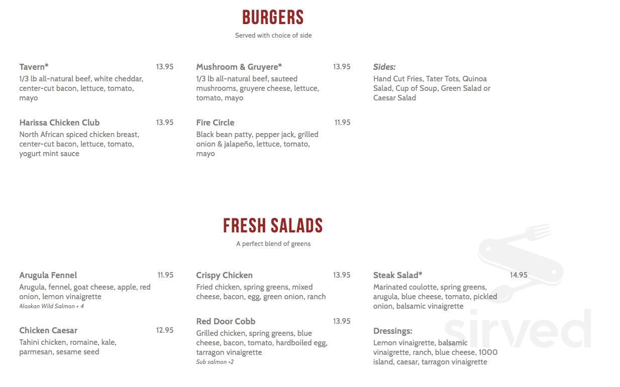 Red Door menu in Seattle, Washington, USA