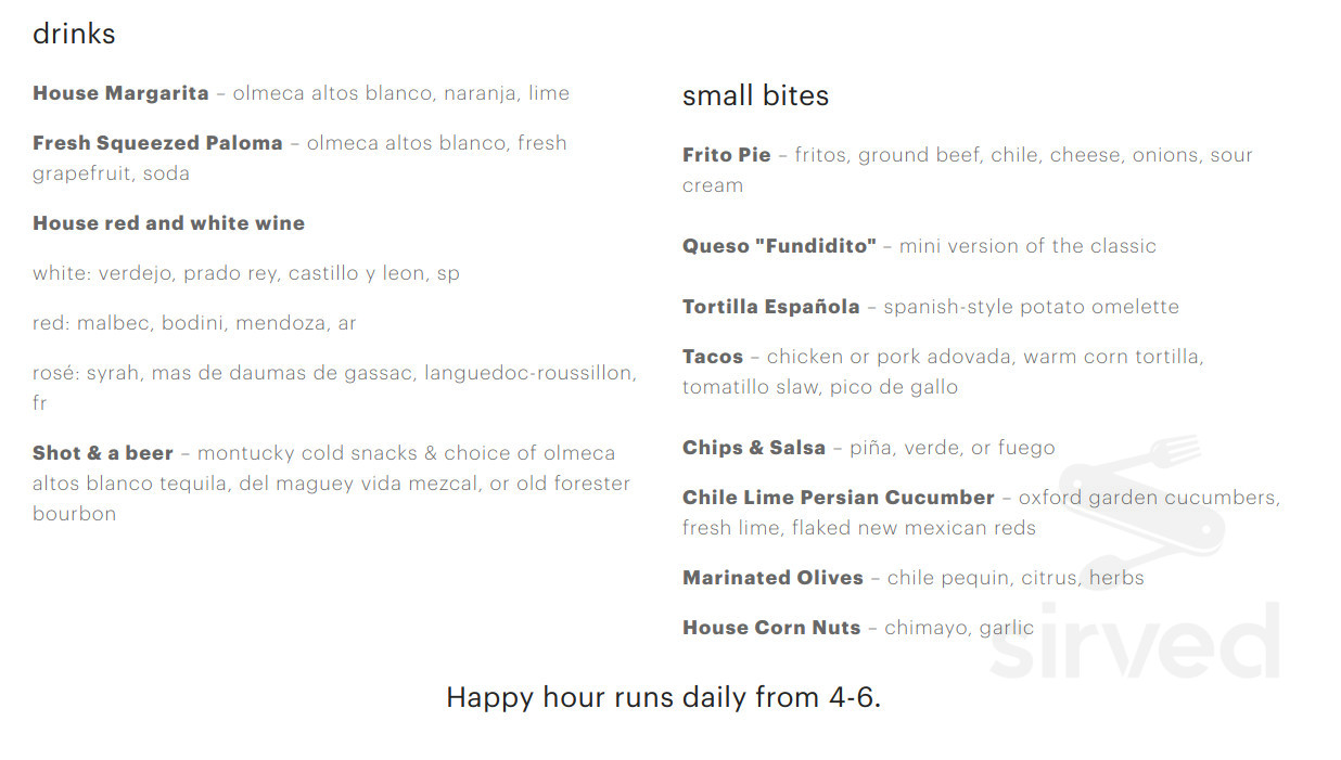 Menu - Boulder CO's Santo | Sirved
