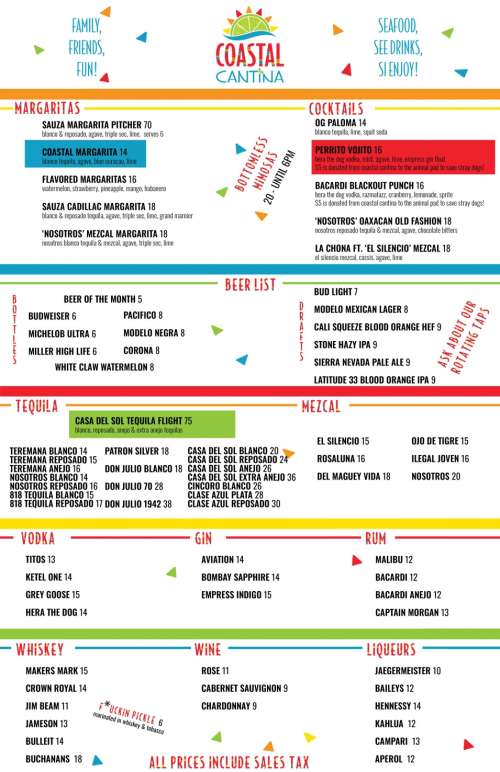 Coastal Cantina menu in San Diego, California, USA