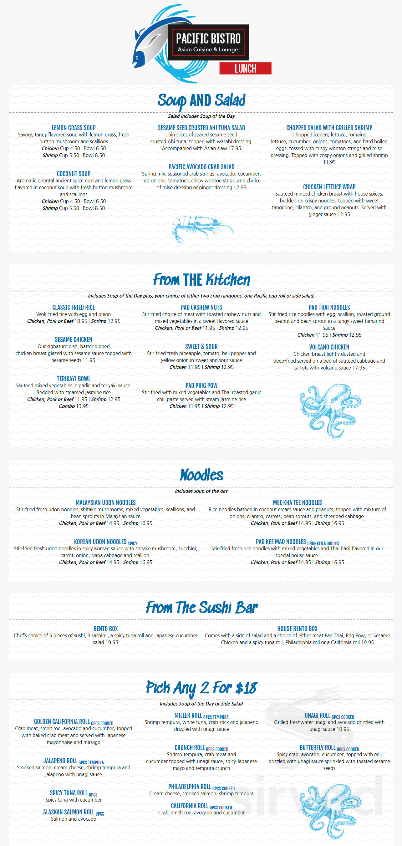 Menu - Delafield WI's Pacific Bistro | Sirved