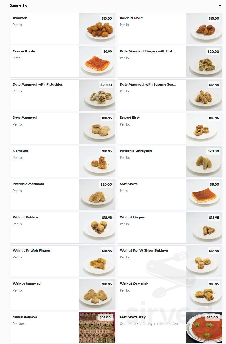 Le Mirage Pastry menu in Anaheim, California, USA
