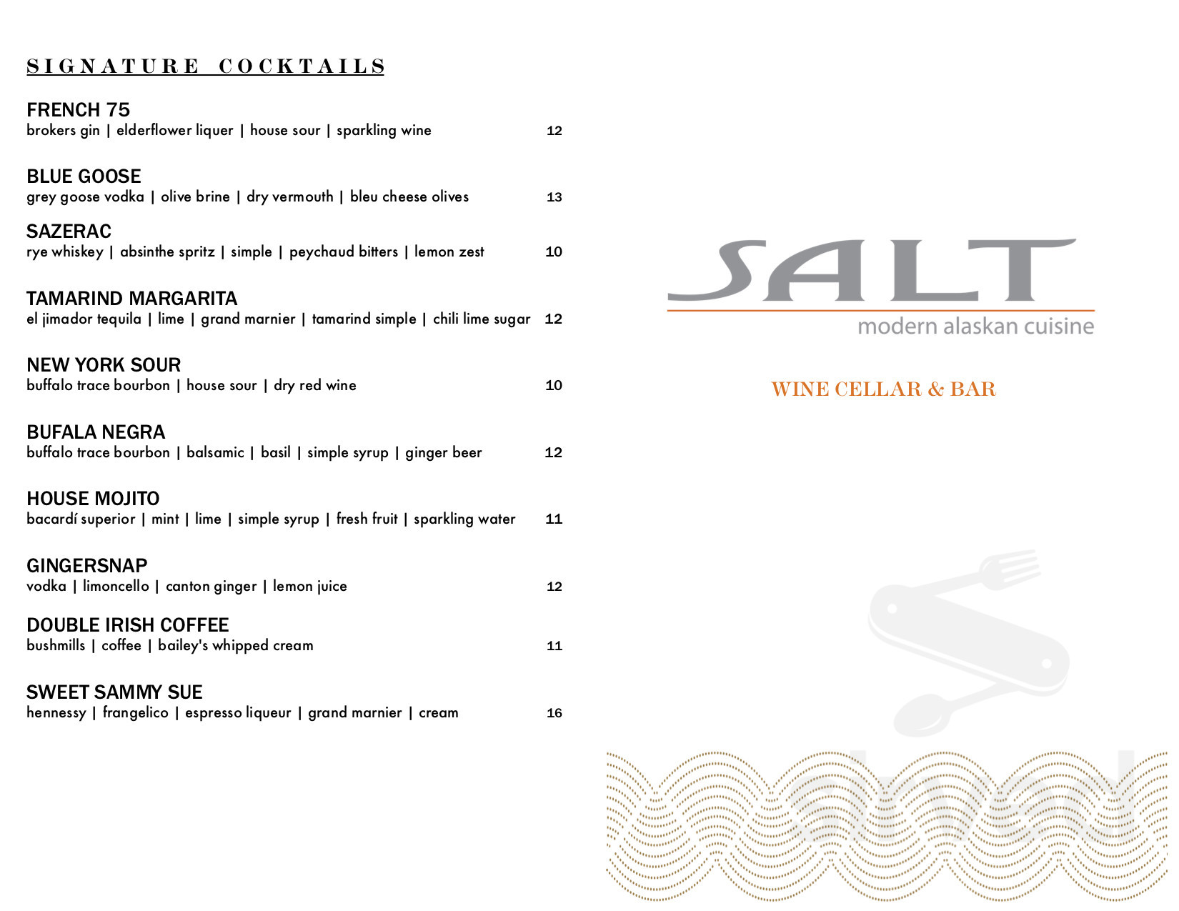 Menu for SALT in Juneau, AK | Sirved