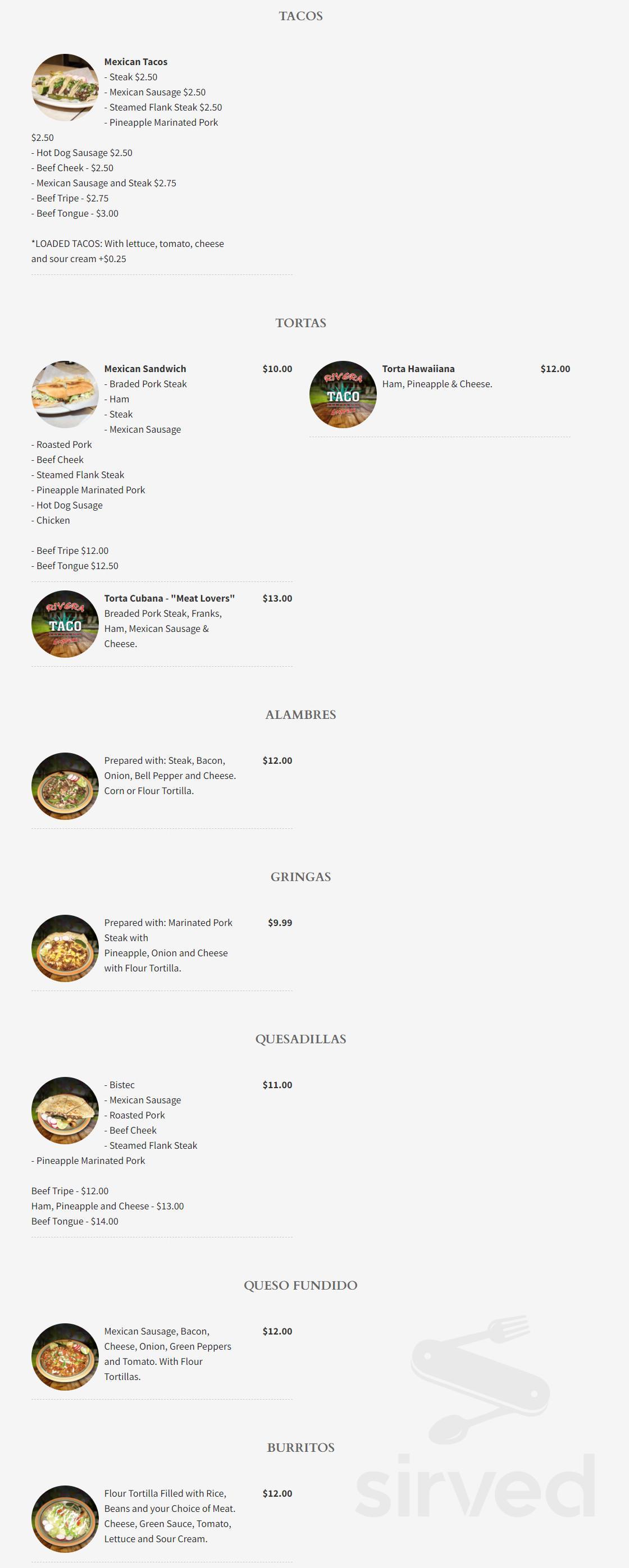 Rivera Taco Express menu in New Castle, Delaware, USA