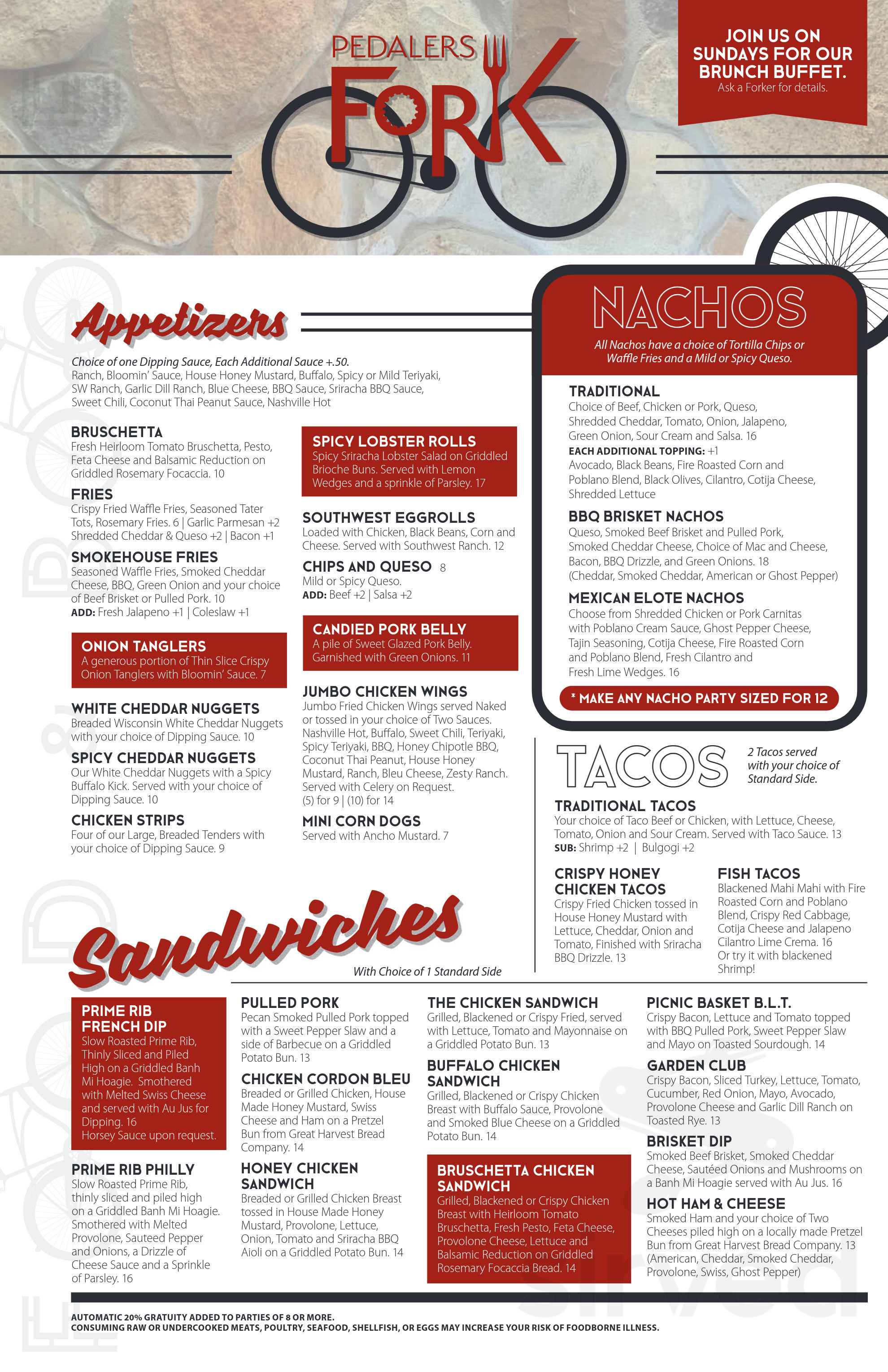 The Pedalers Fork menu in Cedar Rapids, Iowa, USA
