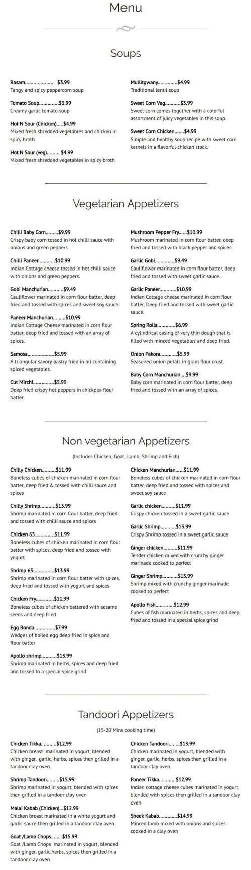 Persis Biryani Indian Grill menu in Mt. Juliet, Tennessee, USA