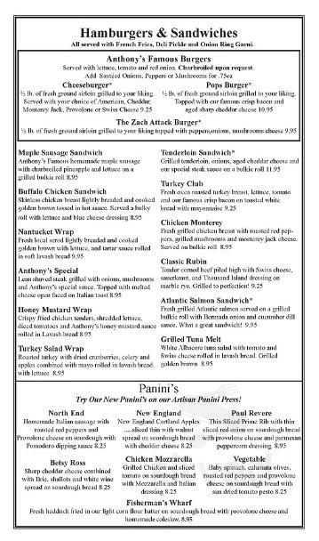 Stephen Anthony's Restaurant menu in Marlborough, Massachusetts, USA