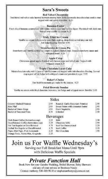 Stephen Anthony's Restaurant menu in Marlborough, Massachusetts, USA