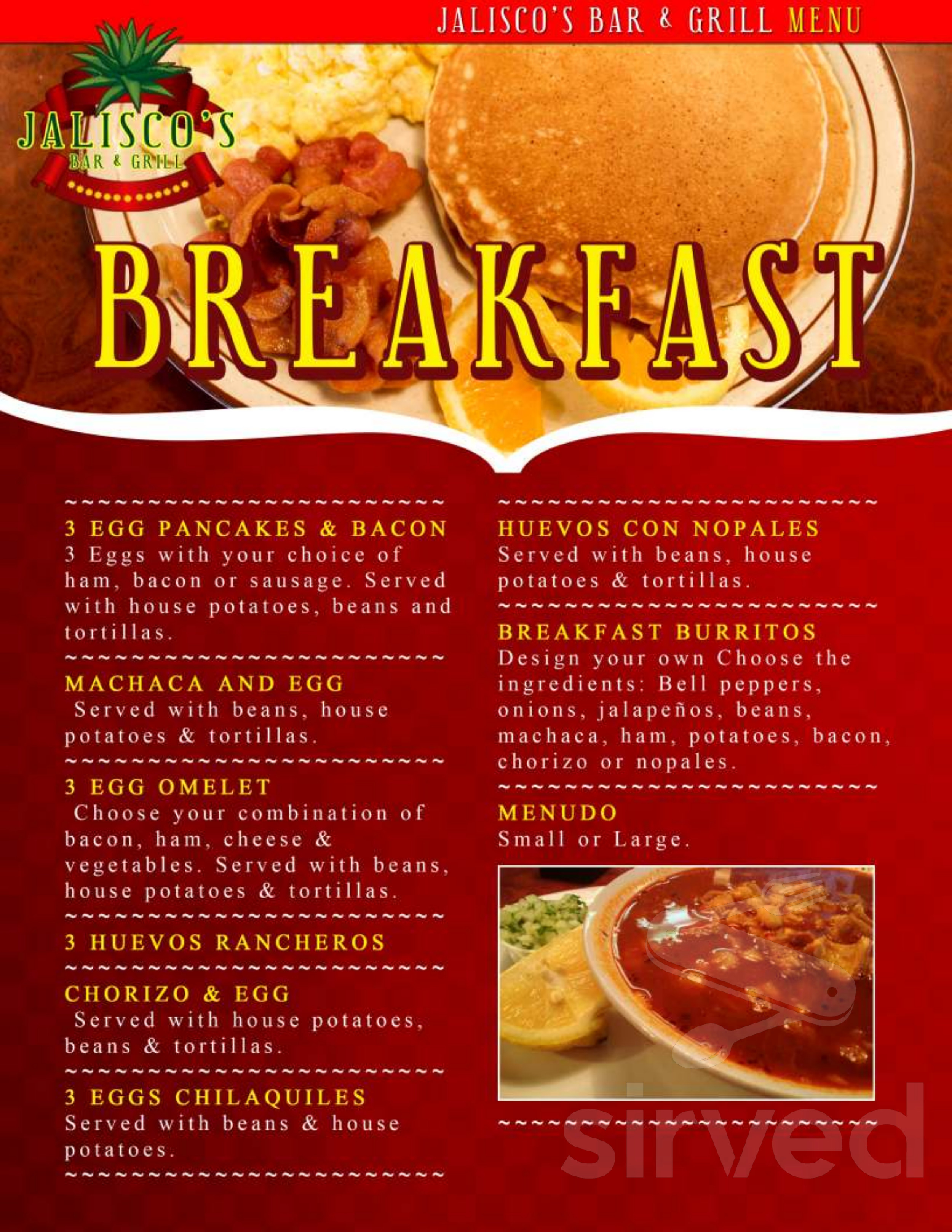 Jalisco's Bar And Grill menus in El Centro, California, United States